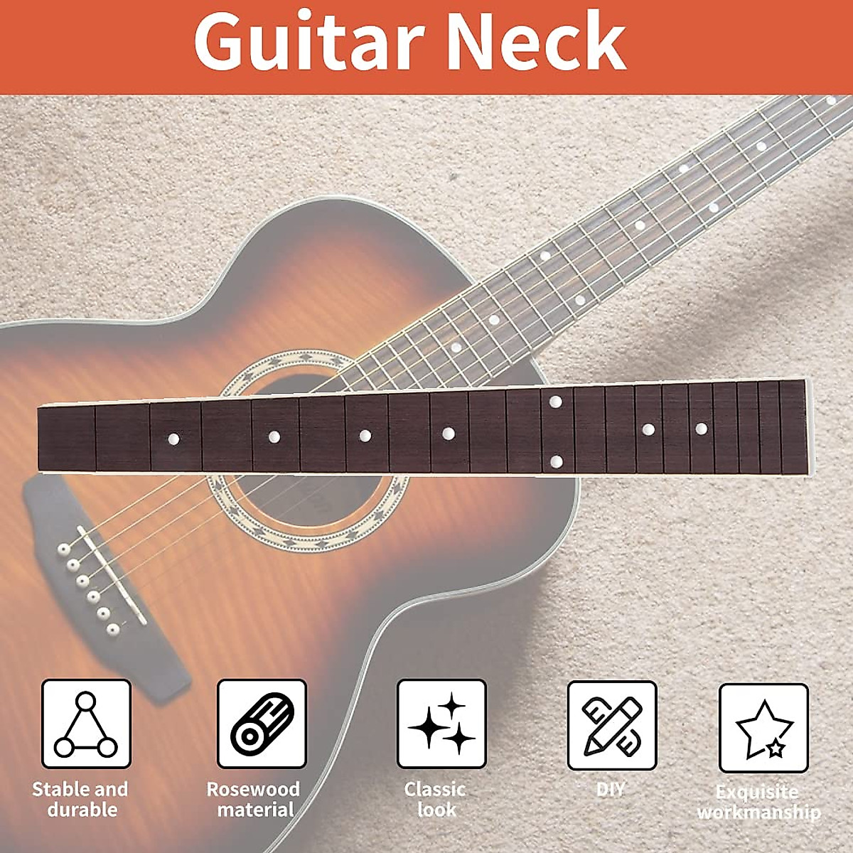 Guitar Neck, Rosewood Fretboard Replacement for 41 Inch 20 Frets Acoustic Guitar Guitar Fretboard Replacement