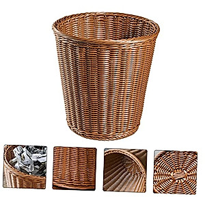 VICASKY 1pc Rattan Trash Can Woven Storage Baskets Seagrass Storage Baskets Decorative Storage Baskets Wicker Garbage Basket Fake Rattan Trash Can Garbage Containers Woven Rubbish Can