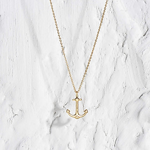 MEVECCO Gold Dainty Anchor Pendant Necklace,14K Gold Plated Cute Horizontal Hammered Necklace for Women