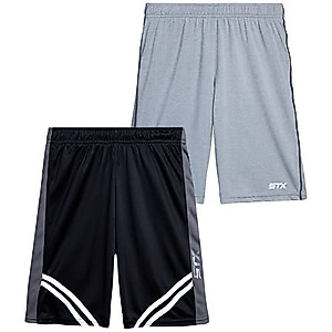STX Boys' Active Shorts – 2 Pack Lightweight Athletic Shorts (Little Boy/Big Boy), Size 10/12, Black/Grey