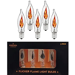 The Dreidel Company Flicker Flame Shaped Light Bulbs, E12 Replacement Bulbs, Dances with a Flickering Orange Glow, 1 Watt, 120 Volt (5-Pack)