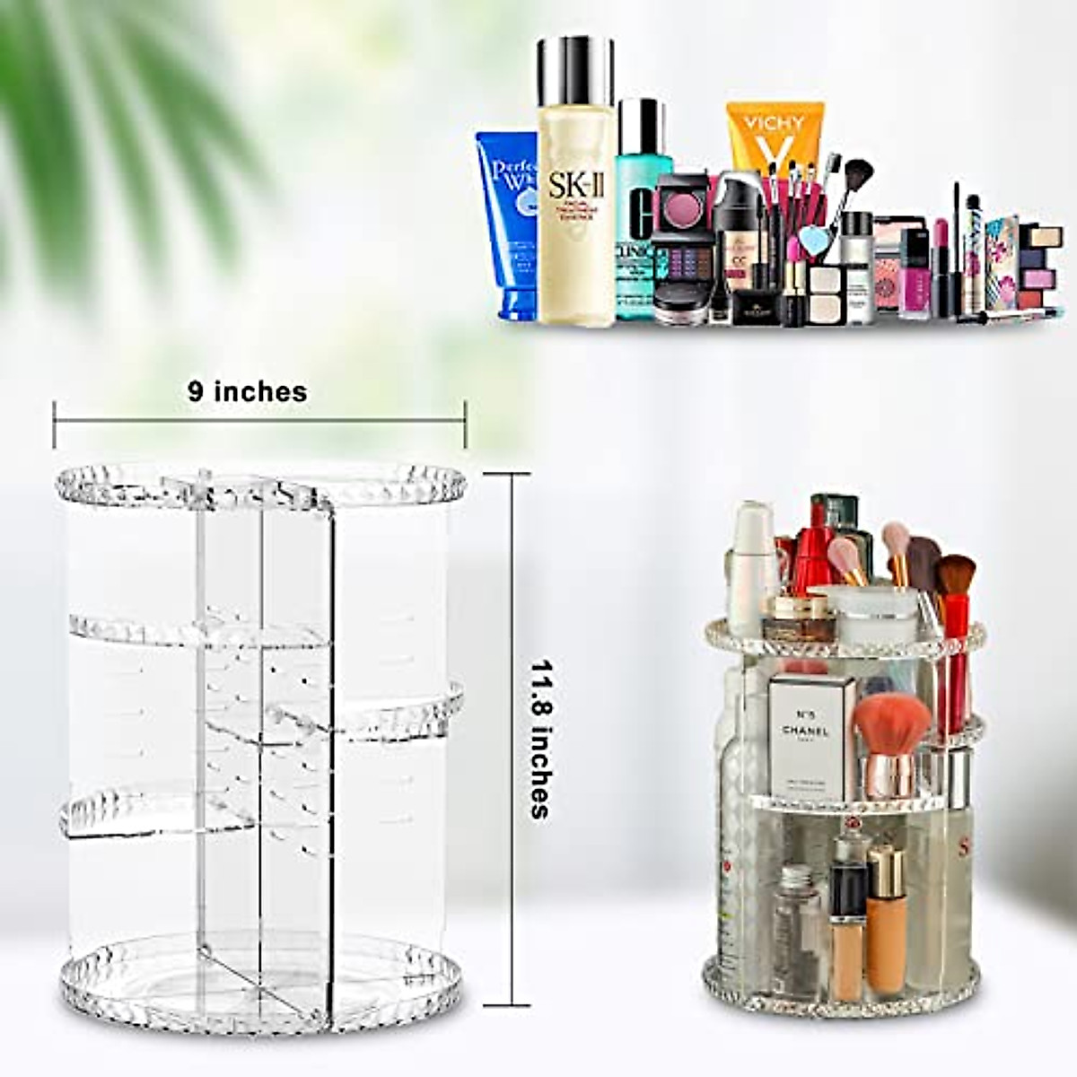 Bathroom Organizer, Makeup Organizer 360° Bathroom Organizer Countertop, DIY Adjustable Rotating Makeup Organizer, Vanity Organizer and Bathroom Shelves for Vanity Desktop Bathroom Countertop Clear