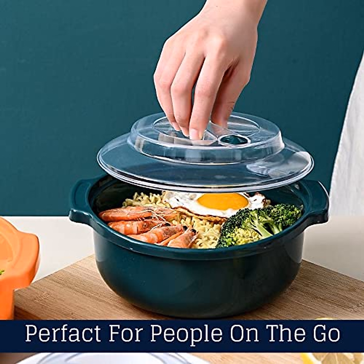 Microwave Safe Ramen Cooker, Ramen Noodle Bowl Easy Mac, Microwave Pasta Ramen Noodle Cooker Bowls with Lids Ideal for Dorm Room Essentials Girls Boys, Dishwasher & Microwave Safe (Medium, Dk.Green)