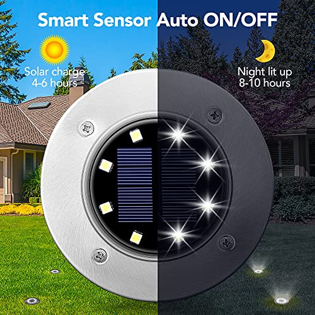 GIGALUMI Solar Ground Lights 12 Pack, 8 LED Automatic Solar Garden Lights, Waterproof Solar Powered In-Ground Lights Outdoor for Pathway Yard Landscape Patio Walkway and Lawn (Cold White)