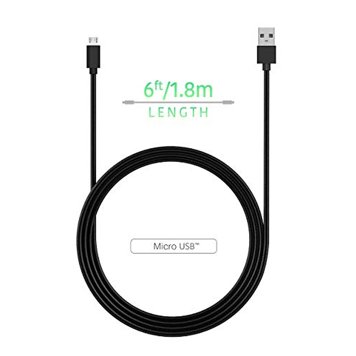 TALK WORKS Micro USB Cable 3 Pack 6ft Long Android Phone Charger Braided Heavy Duty Fast Charging Cord for Samsung Galaxy S6 / S7, Tablet, Bluetooth Speaker, Wireless Earbuds Headphones - Black