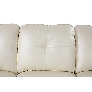 LOPOO 2PCS Sectional Sofa with Right Armrest and Chaise Lounge, 97-in Faux Leather L-Shaped Couch, Foldable Drop Table & Cup Holders & 2 Pillows, 105° Recliners, Nailhead Trim Living Room Sets, White