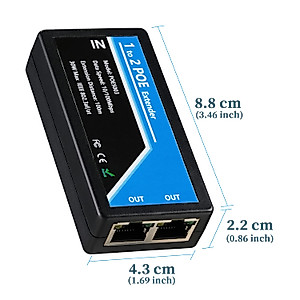 Revotech 2 Port POE Extender POE+ Repeater 100 Meters(328 ft) Extender 1 in 2 Out Comply IEEE 802.3af/at Standard 10,100Mbps for Security POE Camera Over Cat5/Cat6 or UTP Cables(POE5003)