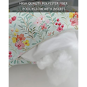 Recliner Head Pillow Ledge Loungers Chair Pillows with Insert Summer Colorful Flowers Leaves Lumbar Pillow with Adjustable Strap Outdoor Waterproof Patio Pillows for Beach Pool Chair, 2 PCS