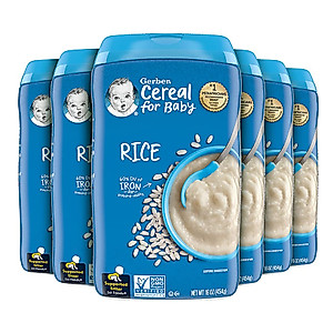 Gerber Cereal for Baby 1st Foods Rice Cereal, Made with Essential Nutrients for Supported Sitters, Non-GMO Project Verified, 16-Ounce Canister (Pack of 6)
