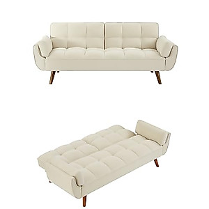 Fangflower Convertible Sofa Bed, Velvet Fabric Adjustable Backrest Sleeper Futon Loveseat with Tapered Wood Legs for Living Room, Bedroom, Apartment Lounge, Garage