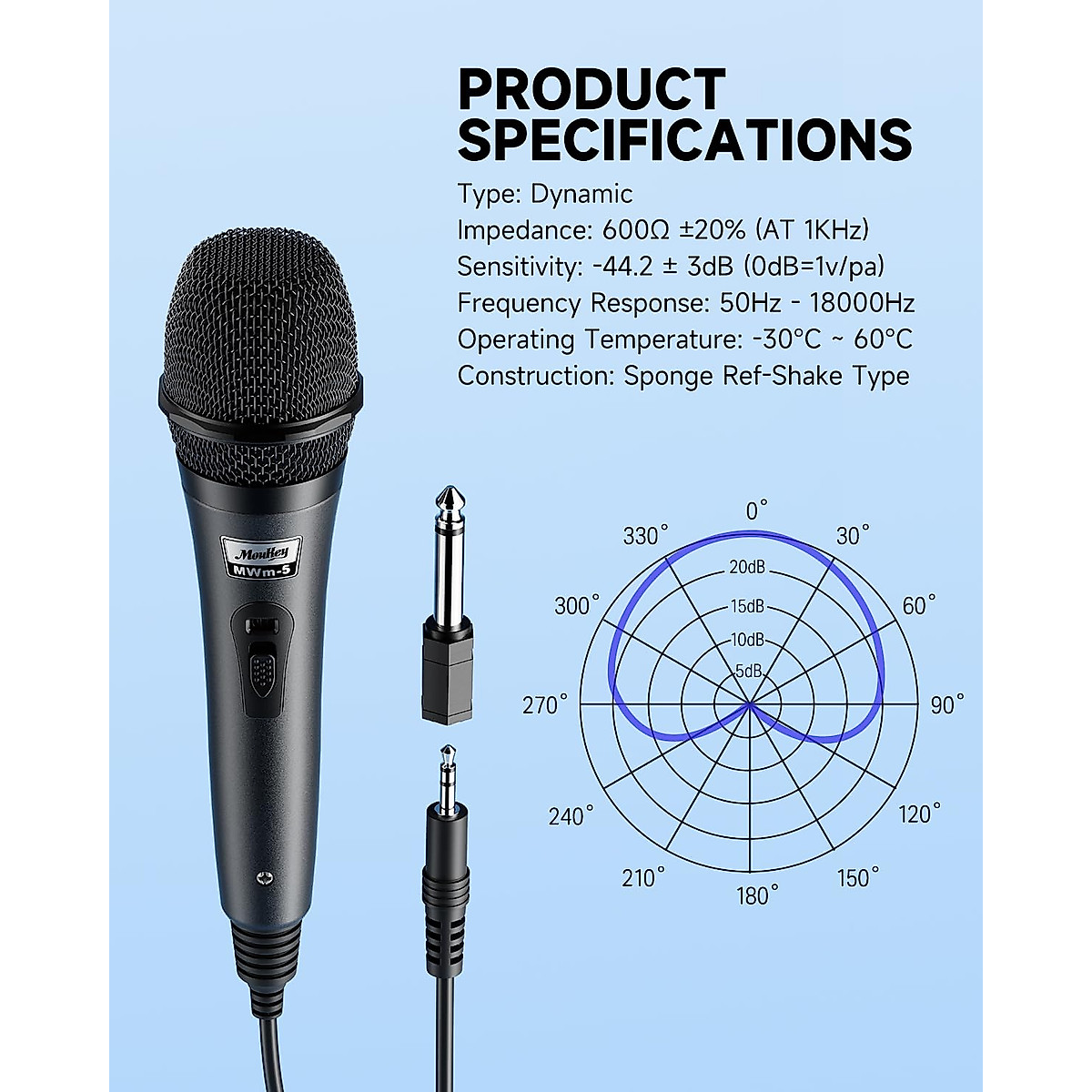 Moukey Karaoke Microphone, Dynamic Microphone with 13 ft Cable, Metal Handheld Cardioid Wired Mic, XLR Microphone for Singing/Stage/Chrismas,Compatible w/Karaoke Machine/PA System/Amp/Mixer, Grey