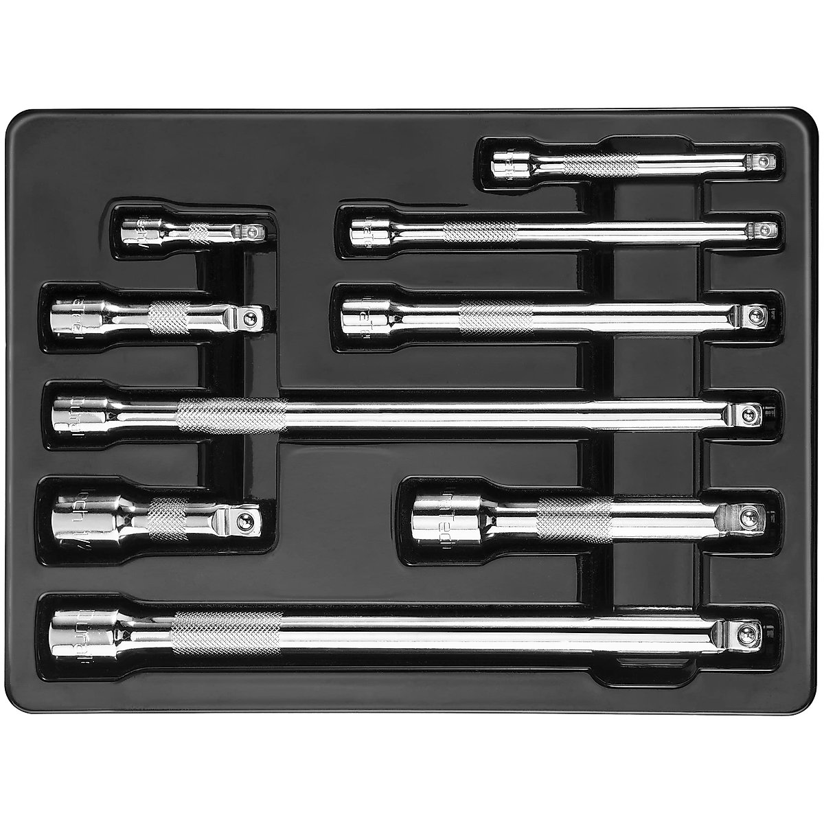 DURATECH Wobble Socket Extension Bar Set, 1/4", 3/8", 1/2" Drive Socket Extension Set, Cr-V Steel, Chrome Plated, Storage Tray Included, 9 PCS