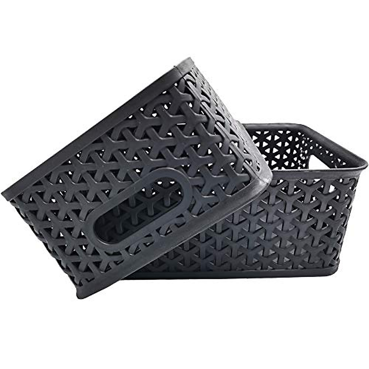 2 Pack Plastic Storage Basket,Kitchen Organizing Pantry Storage Bins,Open Storage Bins for Shelves,Bathroom, Pantry, Closet