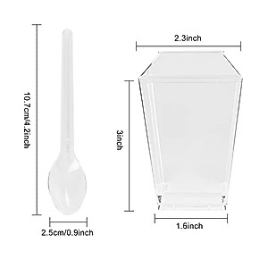 Wiaregom 50Pack 5oz Square Plastic Dessert Cups with Lids and Spoons,Clear Parfait Appetizer Cups for Tasting Party Desserts Fruit Parfait Baby Shower Party