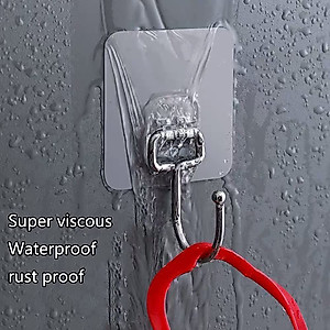 BAIEUEJO 20 Pieces Transparent Adhesive Hooks, No Drilling Adhesive Hooks, Stainless Wall Hooks, Waterproof Self-Adhesive Hook for Bathrooms/Kitchens/Ceilings (Maximum Load of 20 kg)