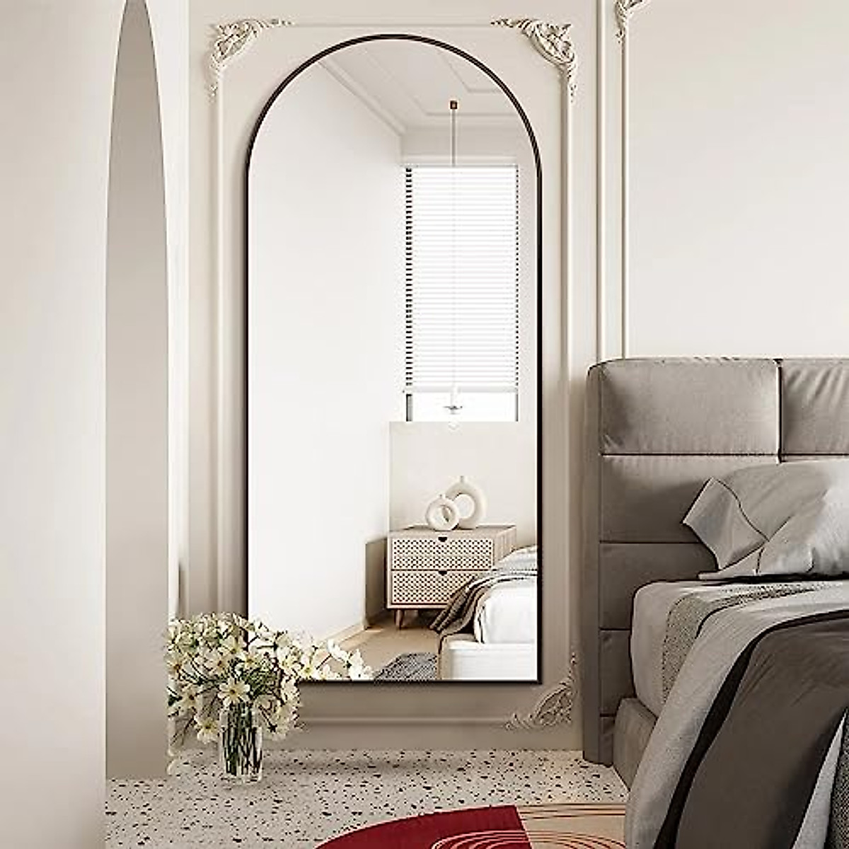 Koonmi 30"x71" Arched Full Length Mirror, Black Large Floor Mirror with Aluminum Alloy Frame Standing Hanging or Leaning Wall-Mounted Full Body Mirror for Living Room and Bedroom