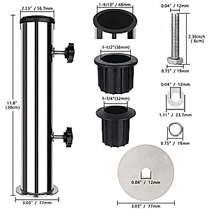 Outdoor Patio Umbrella Base Stand, Stainless Steel Patio Umbrella Stand Marble Flag Pole Holder Heavy Duty Granite Umbrella Stand for Yard, Garden, Deck, Backyard and Balcony (for Dia.1.25"-1.9")