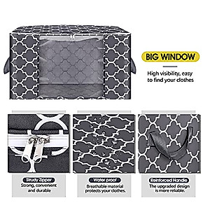 QYQBOON Large Clothes Storage Bags 100L Storage Bins Organizer Clothing Thicken Storage Containers for Comforter Blanket Bedding, Foldable with Reinforced Handle, Clear Window, Sturdy Zippers, 3 Pack