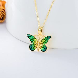 14k Solid Gold butterfly Pendant Necklaces for Women 2 Style Yellow Gold Jewelry Present for Wife Girlfriend Mother-8336