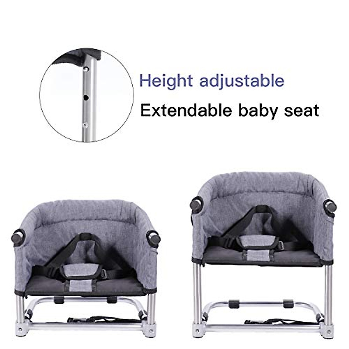 Portable Feeding Seat Baby High Chair Folding Chair Height Adjustable for Home & Travel, Toddler Highchair Straps to Kitchen Dinner Table, Grey