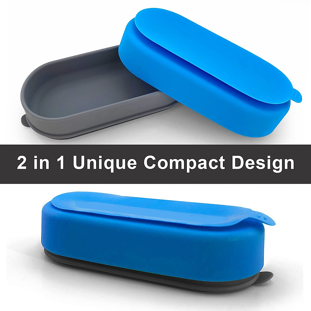 KVK Silicone Suction Go Bowls 2 in 1 Compact Design, Toddler Plate with Upgraded Suction Cup for Baby Kids Infant, Little Bowls On The Go, 2 Set Blue