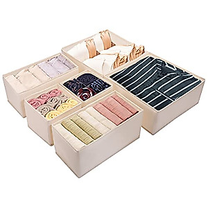 ShellKingdom Dresser Drawer Organizer, Foldable Cloth Storage Box Closet Cube Basket Bins Containers Divider for Underwear, Bras, Ties, Socks, clothing (Set of 6, Beige)