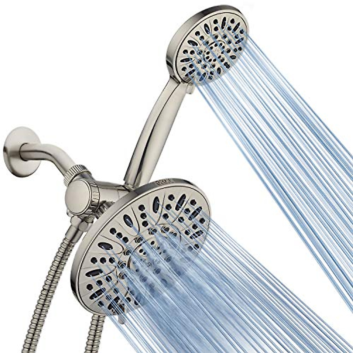 AquaDance 7" Premium High Pressure 3-Way Rainfall Combo with Stainless Steel Hose – Enjoy Luxurious 6-setting Rain Shower Head and Hand Held Shower Separately or Together – Brushed Nickel Finish