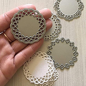 Metal Die Cuts Set Include 4 Different Patterns Round Lace Flower Border Cutting Dies Cut Stencils for Scrapbooking Photo Album Decorative Embossing Paper Dies for Card Making Template (Silver)
