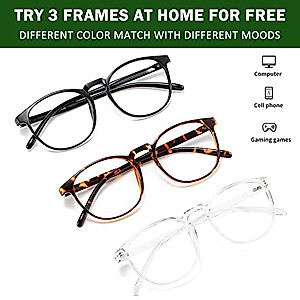 Przene 3 Pack Blue Light Blocking Glasses Women/Men,Retro Round Computer Glasses Anti Eye Strain/UV/Glare, Gaming Glasses. (Black/Crystal/Amber)