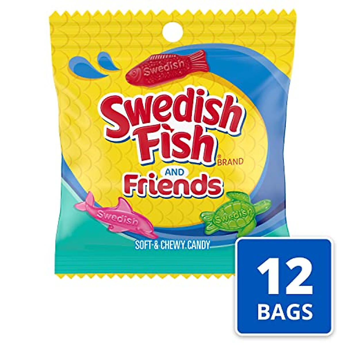 SWEDISH FISH and Friends Soft & Chewy Candy, 12-3.59 oz Bags