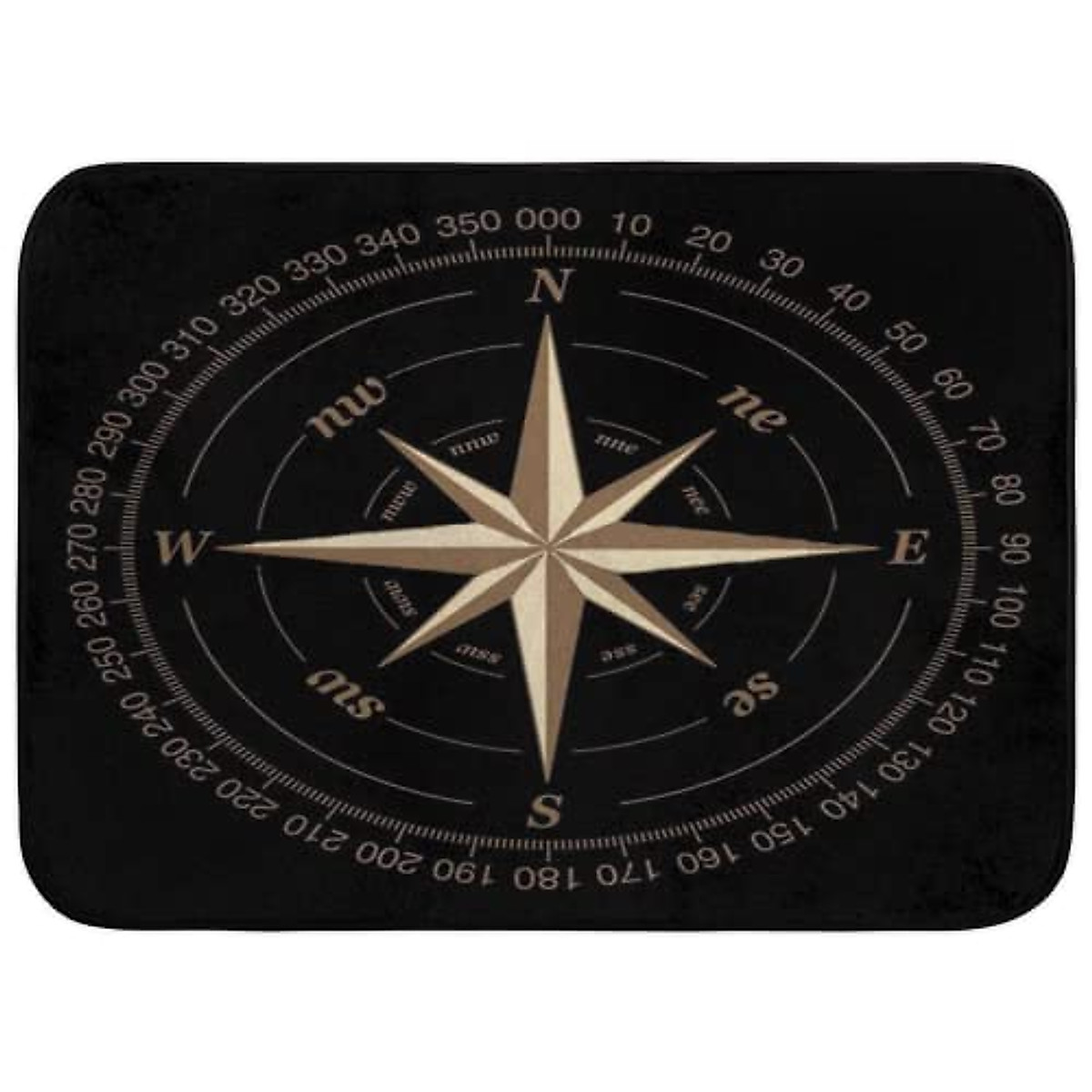 Compass Rose Area Rug, 5'x7', Artwork Black Washable Indoor Outdoor Rug Carpet Door Mats for Front Porch, Patio, Kitchen, Farmhouse, Entryway, Living Dining Room