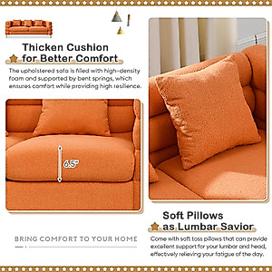 Antetek L-Shaped Sectional Couches, Modern Teddy Fabric Upholstered Chaise Lounge Sofa Couch with Square Arm and 4 Golden Metal Legs for Living Room, Office, Orange