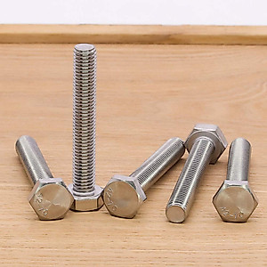 M12-1.75 x 60mm Stainless Steel Hex Bolts, 304 Stainless Steel 18-8, Hex Drive, Full Thread, Coarse Thread UNC, Plain Finish, 4 PCS