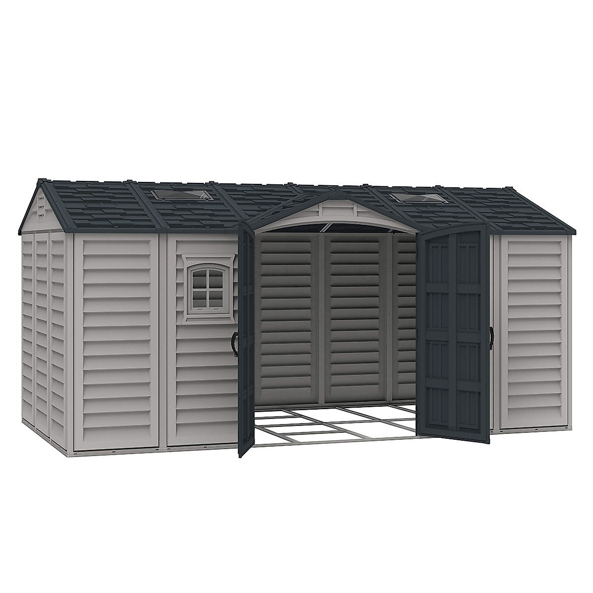 Duramax - Garden shed – APEX PRO Plus 15 x 8 – PVC Resin – Light and Dark Grey – Includes Floor