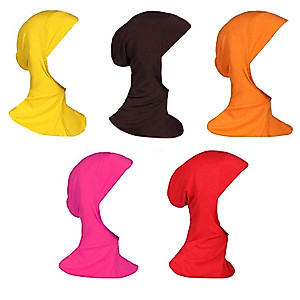 Vpang 5 Pack Womens Muslim Mini Hijab Caps Solid Color Modal Islamic Neck Cover Under Scarf Head Wear Cap (Set 2)