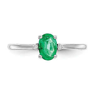 IceCarats 14K White Gold Diamond Green Emerald Ring Gemstone Band April May Birthstone Jewelry Size 6