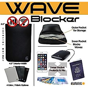 Black Canvas Faraday Jacket Fliptop RFID EMP Privacy Bag X-Large 4.5 x 6.5 Cell Phone, Hard Drive, Key Fobs Protection Anti-Tracking Anti-Spying GPS Signal Blocker Pouch