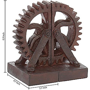 MyGift Decorative Bookends Realistic Industrial Gear Shaped Bronze-Tone Bookends, 1 Pair