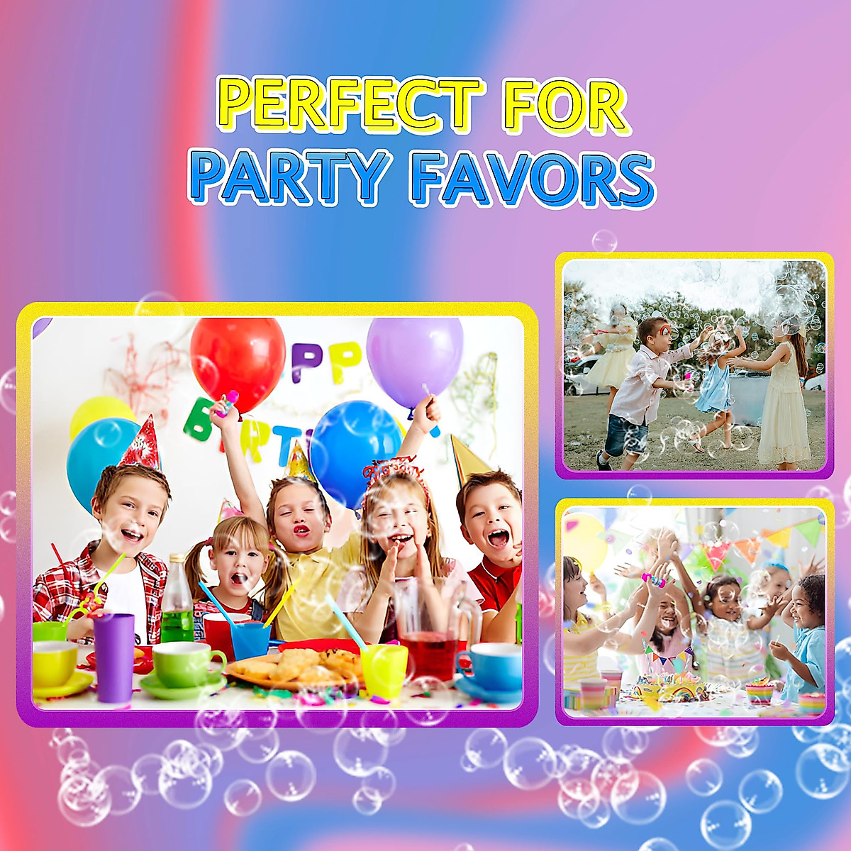 Party Bubbles for Kids - (Bulk Pack of 24) 2-oz Bubbles Bulk Solution with Bubble Wands Assorted Neon Colors for Outdoor Toys Summer Games, Birthday Kids Party Favors, & Goodie Bags Stuffers for Kids