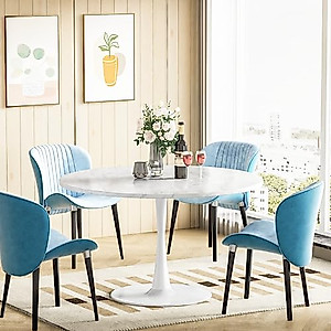 DKLGG White Marble Round Dining Table, 31.5" Tulip Table Kitchen Dining Table for 2-4 People with MDF Table Top & Pedestal Base, Mid-Century End Table Leisure Coffee Table Office Living Room Table