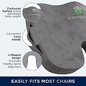 Seat Cushion for Office Chair – Memory Foam Tailbone Pillow Pad for Sitting, Computer, Desk, Chair, Car – Contoured Posture Corrector for Sciatica, Coccyx Back Pain Relief (Grey)