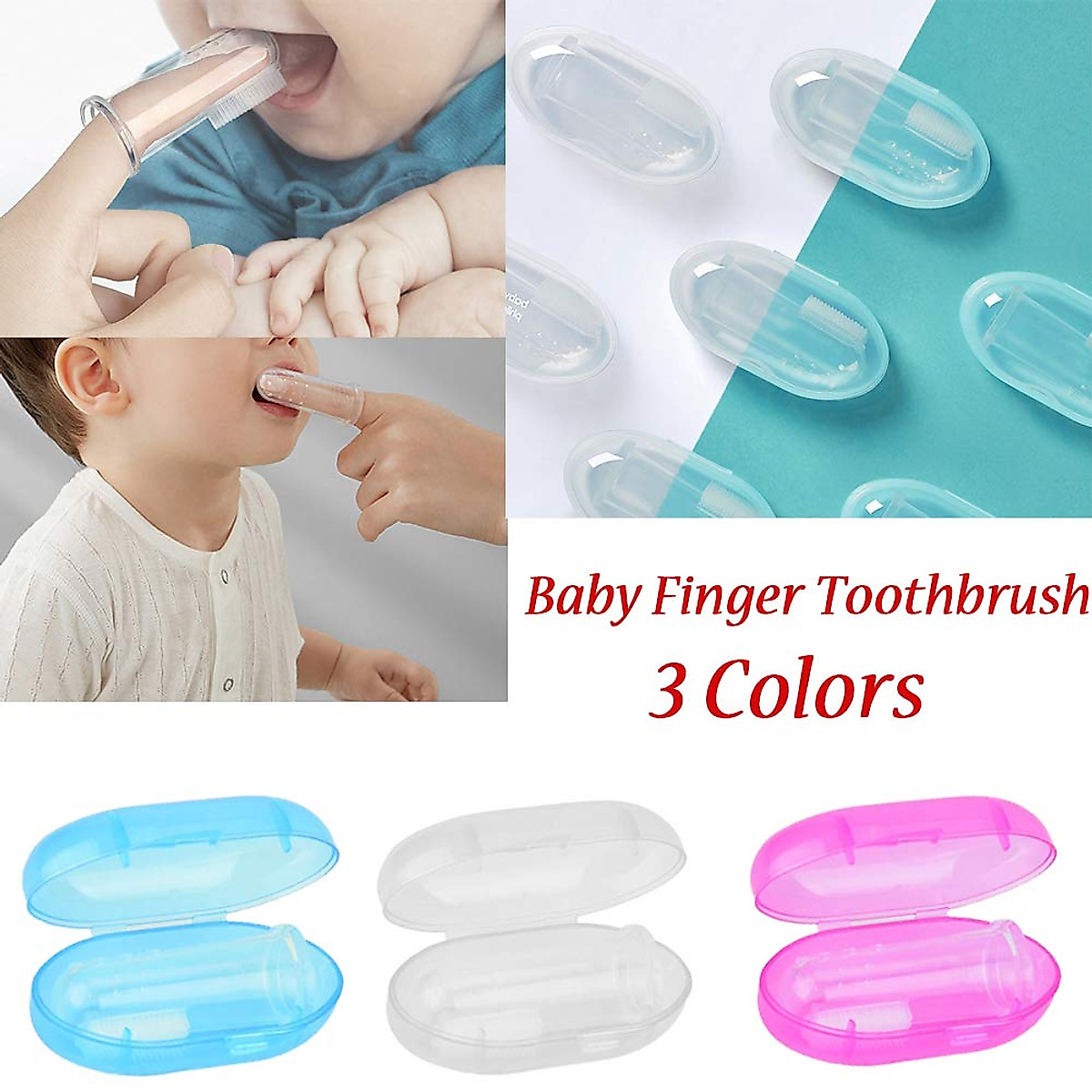 AKOAK 1 Pack Useful Baby Finger Toothbrush Soft Silicone Baby Training Toothbrush with Storage Box, Baby Teeth Cleaning Massage Oral Care (Pink)