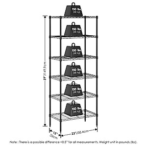 Furinno Wayar Metal Storage Shelf Rack, 6-Tier, 23 x 13 x 59, Black