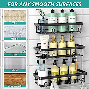 Cusbus Shower Caddy, 3 Pack Shower Organizer, Adhesive No Drilling Traceless Shower Shelves, Rustproof SUS304 Stainless Steel Bathroom Shower Shelf for Inside Shower & Kitchen Storage (Matte Black)