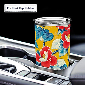 sanluoli Yellow Red Flowers Big Stainless Steel travel cups Leak-proof Lid and Straw coffee mugs with lids for Home, Office or Car simply vacuum insulated tumbler with lid 20 OZ