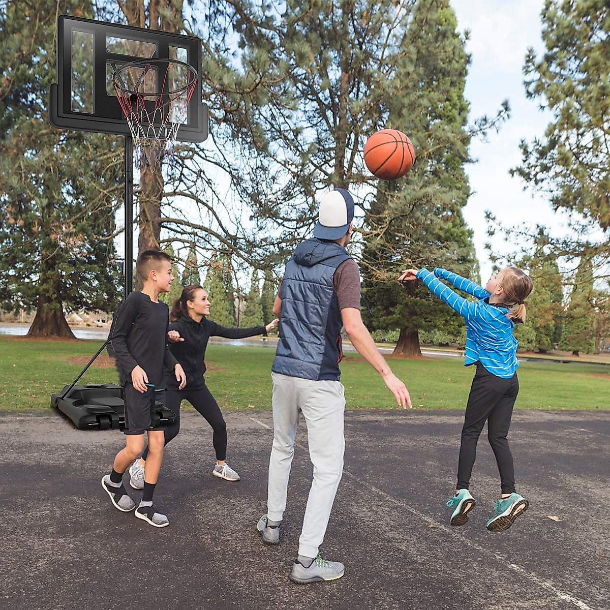 GYMAX Portable Basketball Hoop, 8.5-10ft Height Adjustable Basketball Stand System with 39" Broad Backboard, Spare Net & Transportation Wheels, Indoor/Outdoor Basketball Goal for Kids Youth Family