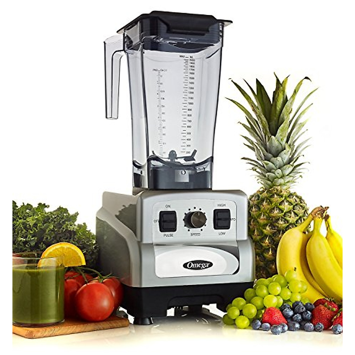 Omega OM6560S Blender Powerful 3 Peak HP Features Easy to Use Toggle Controls Plus Dial Speed Control with 10 Variable Speeds Includes Pulse and Stainless Steel Blade, Silver