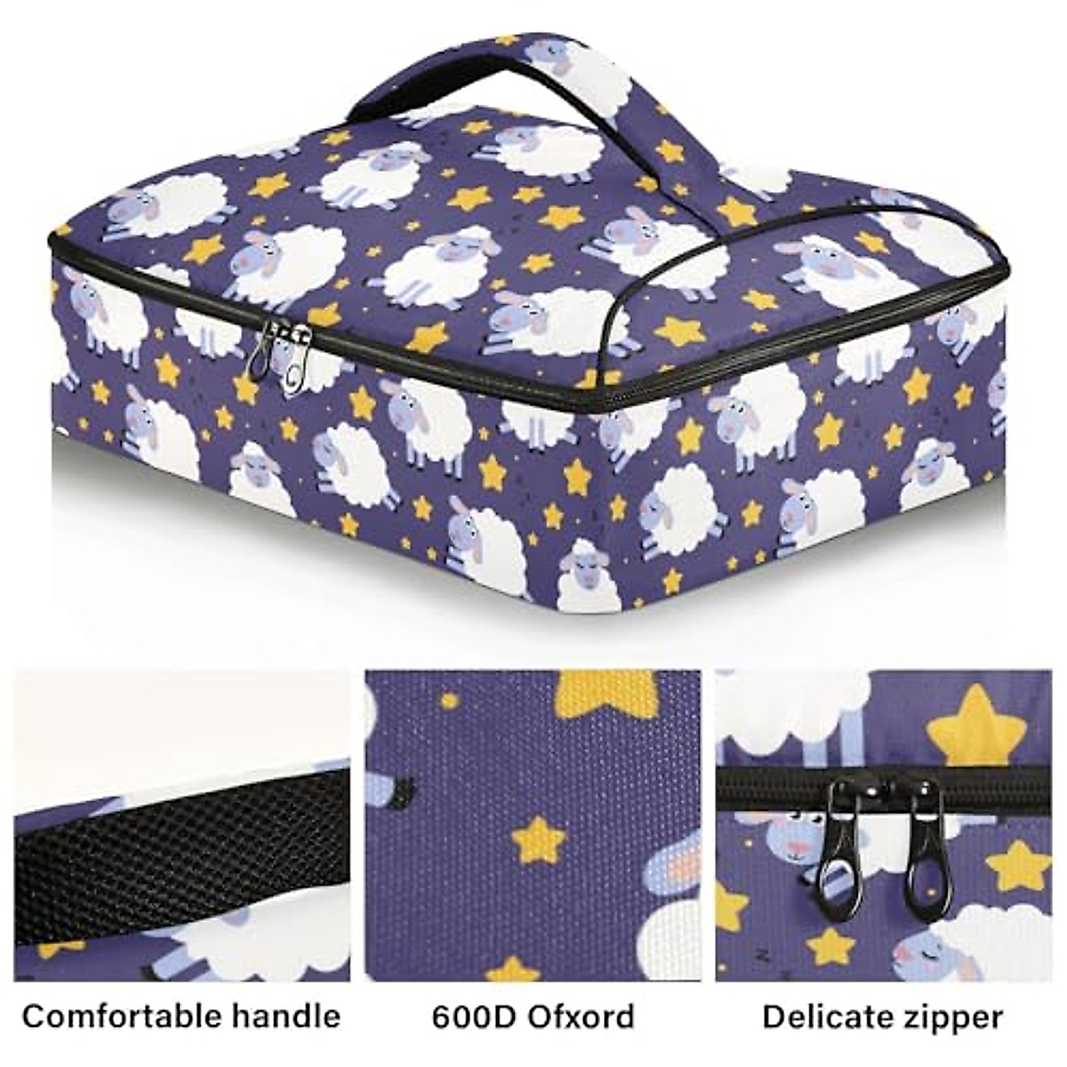 Kcldeci Insulated Thermal Food Carrier Insulated Casserole Carrier for Hot or Cold Food,Sheep Cartoon Insulated Tote Bag for Potluck Cookouts Parties Picnic,Lasagna Lugger