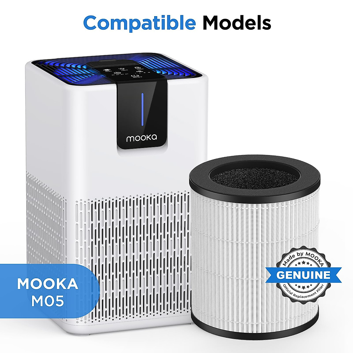 MOOKA M05 Air Purifier Filter, 3-in-1 True HEPA Filter, High-Efficiency Activated Carbon Air Filter for Smoke, Odor, Dander, Pollen