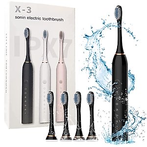 Yevheniys Sonic Electric Toothbrushes USB Rechargeable Ultrasonic Tooth Brush with 4 Brush Heads 6 Cleaning Modes and Smart Timer IPX7 Waterproof Cleaning Toothbrushes for Adults and Kids (Black)